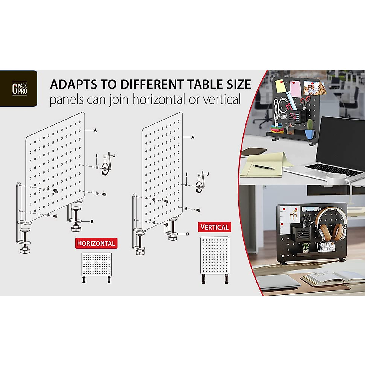 G-PACK PRO Clamp-on Desk Pegboard, Standing Desk Accessories for Office, Gaming Desk Organizer, Privacy Panel for Desk, Work Desk Organizer, 16.5 x 12.5-inch, S1 Black