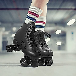 Roller Skates for Women with PU Leather High-top Classic Double Row Rollerskates, Unisex-Adult Derby Skate for Beginner,Fast Braking Rink Skates
