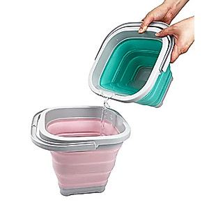 SAMMART 5L (1.3 Gallon) Collapsible Rectangular Handy Basket / Bucket (Pale Pink + Pine (Set of 2))