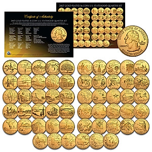 Merrick Mint 1999-2009 Complete Set of All 56 Statehood U.S. Quarters 24K Gold Plated Coins