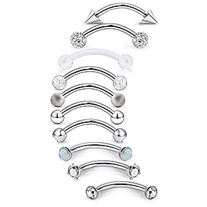 Jenxnjsjo Eyebrow Rook 16g 6/8/10mm Piercing Jewelry Ring for Women Vertical Labret Lip Hood Curved Barbell Snug Earrings Belly Button Snake Frog Eyes Vch Bridge Cartilage Daith Surface Anti Tragus
