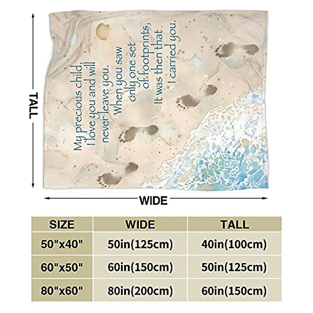 Footprints in The Sand with Quote Novelty Blanket Soft Flannel Fleece Throw Blanket Super Soft Lightweight for Couch 50"X40"
