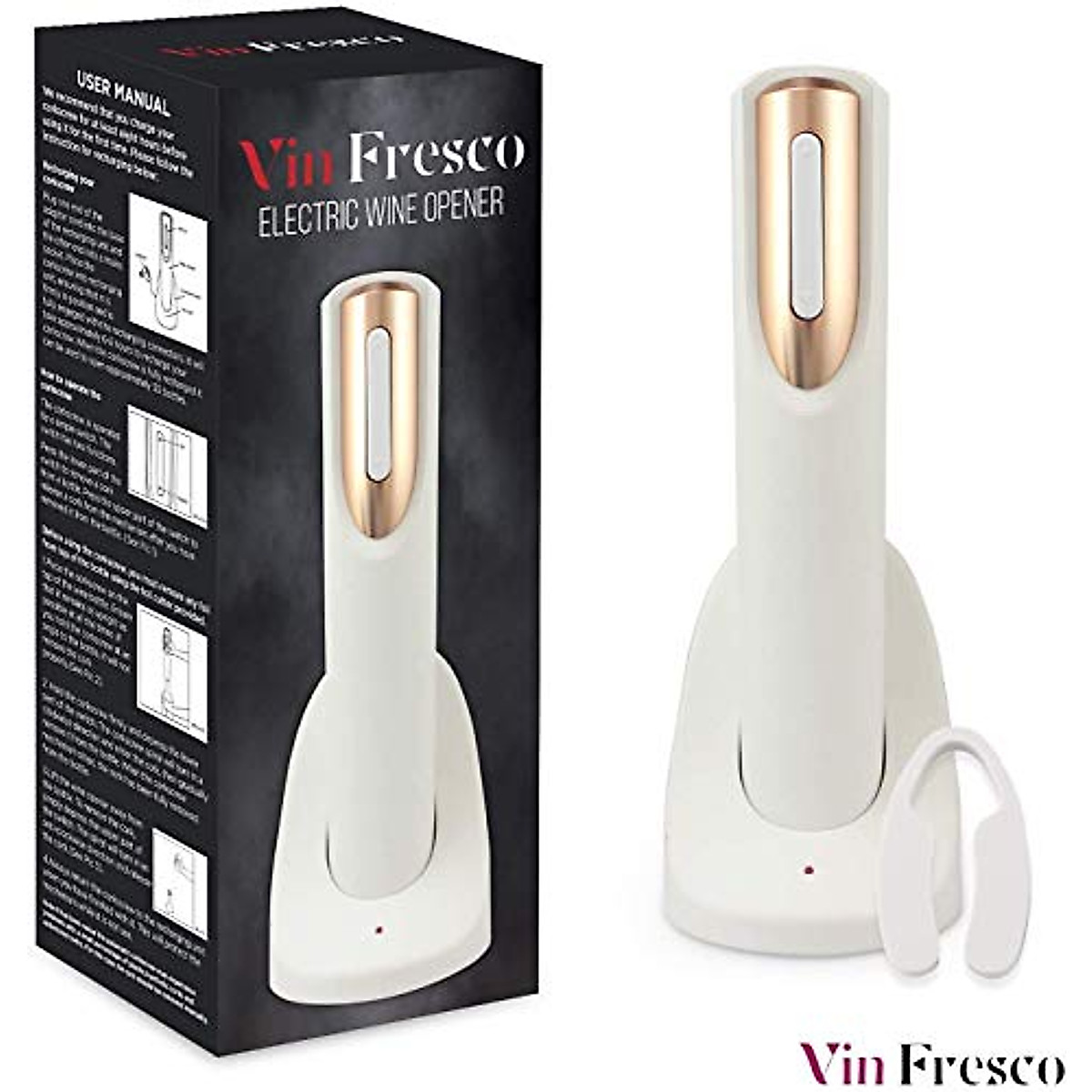 Vin Fresco Electric Wine Opener with Charging Base & Foil Cutter - Automatic Wine Bottle Opener - Electric Corkscrew Wine Opener - Electric Wine Bottle Opener Rechargeable Wine Gift for Wine Lovers