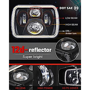 UNI-SHINE New DOT 5x7 LED Headlights 2PCS Sealed Beam 7x6 Led Headlights 110W 200% Brighter, Turn signal DRL Hi/Low Beam Compatible with Jeep XJ YJ express Pickup H6054 H5054 6052 6053 Replacement