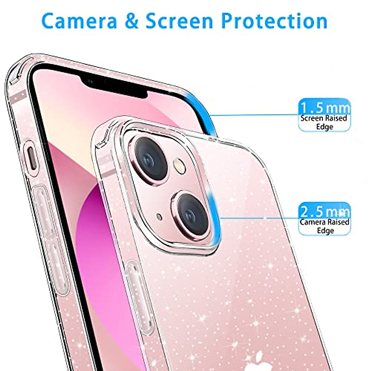 JJGoo Compatible with iPhone 13 Case, Clear Glitter Soft TPU Shockproof Protective Bumper Cover, Sparkle Bling Sparkly Cute Slim Women Girls Phone Case for iPhone 13, 6.1inch