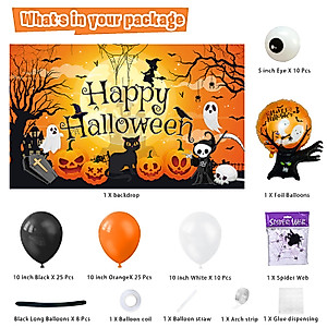 KORHONEN Halloween Balloon Garland Arch Kit, Halloween Birthday Party Decorations Includes Halloween Orange Black Confetti Balloons Halloween Foil Balloon Happy Halloween Banner Indoor Outdoor
