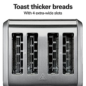 Hamilton Beach 4 Slice Toaster with Extra Wide Slots for Bagels, Shade Selector, Toast Boost, Slide-Out Crumb Tray, Auto-Shutoff and Cancel Button, Brushed Stainless Steel (24910)