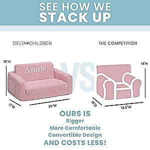 Delta Children Cozee Flip-Out Sherpa 2-in-1 Convertible Sofa to Lounger for Kids – Customize with Name, Pink
