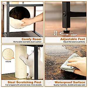 Modern Cat Tree Tower, Wooden Pet Furniture with Scratching Post Cute Cat Cave Condo House Soft Bed for Indoor Small Cats Kittens, Also a End Side Table Nightstand for Living Room Bedroom