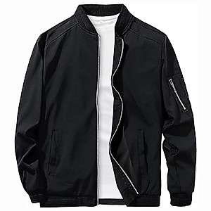 Ginsiom Men’s Bomber,Medium Weight Stylish Varsity Windbreakers Zippered Vintage Coat 2023 Trendy Black Size 2XL