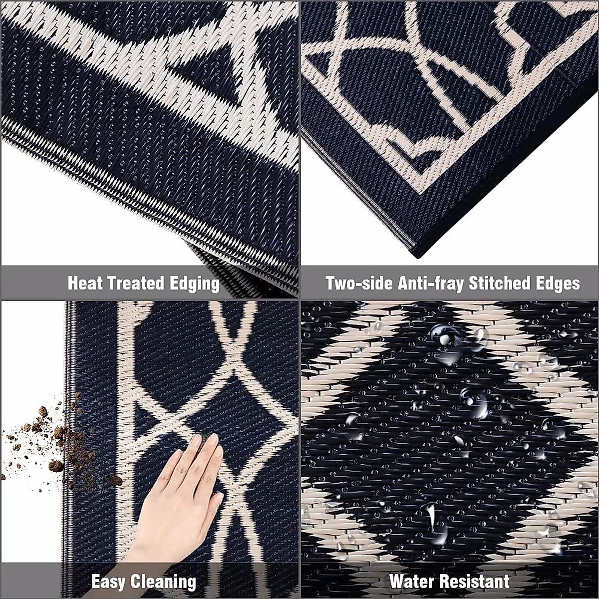 Reversible Mats - Outdoor Rugs 5'x8' for Patios Clearance, Plastic Straw Rugs Waterproof, Portable, Outdoor RV Camping Rug, Garden, Balcony, Picnic, Beach, Camping(Black & Beige)