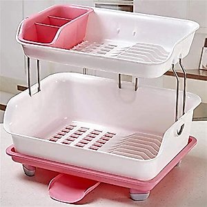 WYH Plate Rack Draining Dish Rack Double Layer Dish Storage Drying Drain Rack Kitchen Shelf Tableware Holder for Kitchen Countertop Pan Plate Holder (Color : 3)