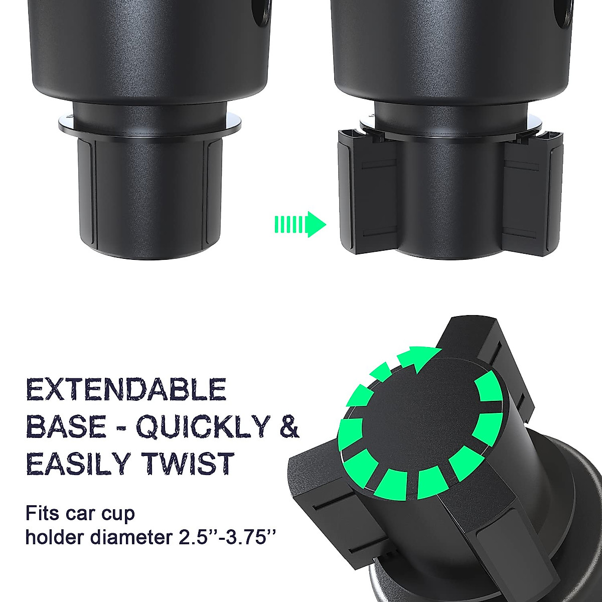 SEVEN SPARTA Car Cup holder Expander&Tray for Compatible with Yeti 20/26/30 oz, Hydro Flasks 32/40 oz, Nalgenes 30/32/38/48 oz, Camelbak 32/40 oz, Large Bottles in 3.4''-3.7'' Diameter.