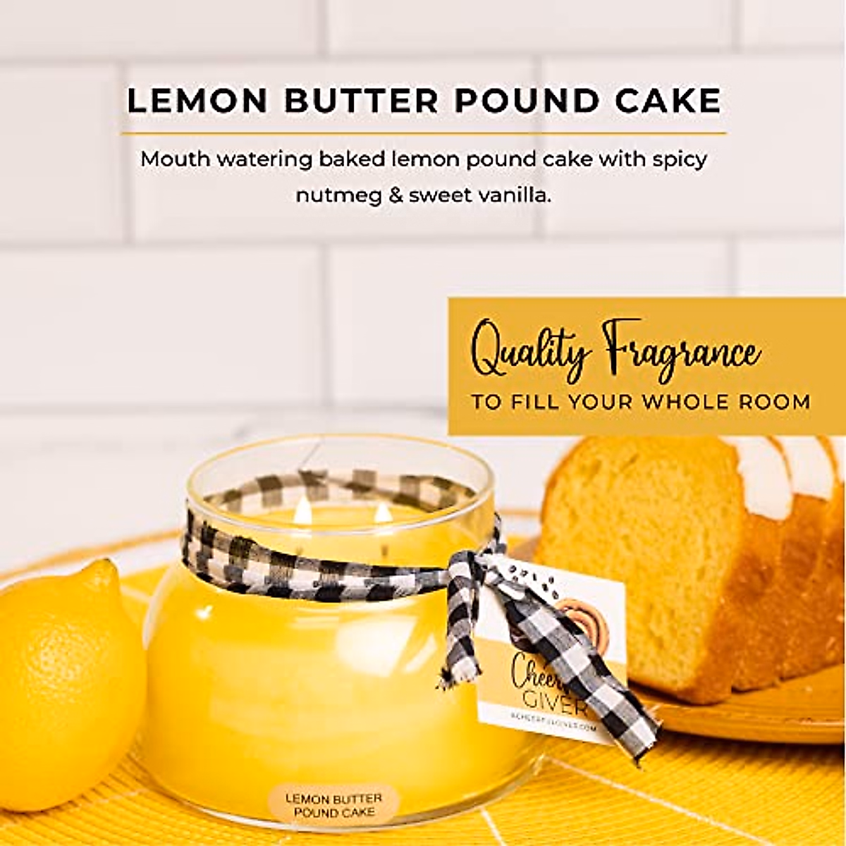 A Cheerful Giver — Lemon Butter Pound Cake - 22oz Mama Scented Candle Jar with Lid - Keepers of the Light - 125 Hours of Burn Time, Gift for Women, Yellow