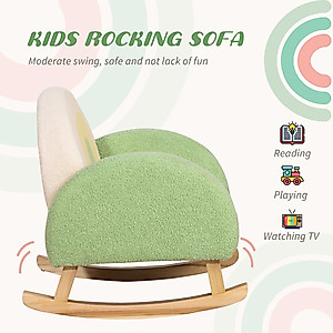Qaba Kids Sofa, Toddler Rocking Chair with Solid Wooden Frame, Faux Lamb Fleece Fabric, Kids Arm Chair for Nursery or Playroom, Ages 18-36 Months, Green