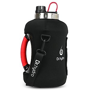 DR.HYDRO 3.2L Gallon Water Bottle with Insulated Storage Sleeve with Straw and Silicon Handle- BPA Free Large 100 oz water jug with Straw, reusable gallon jug perfect for Gym (Red Black)