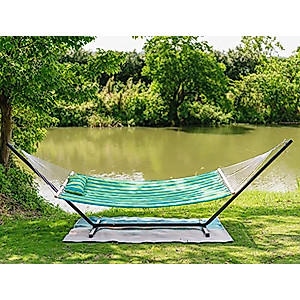Lazy Daze Hammocks 12FT Quilted Fabric Hammock with Pillow, Double 2 Person Hammock with Spreader Bar for Outdoor Outside Patio Garden Yard Pool Beach QFH009