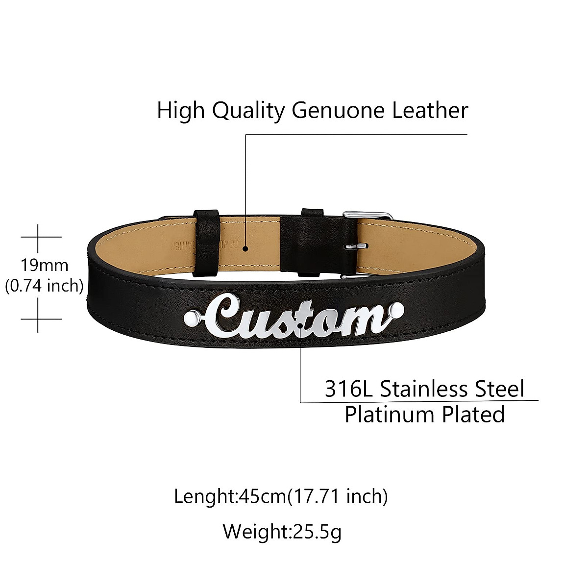 Custom4U Personalized Leather Choker Collar Necklace Name Engraved Choker Nameplate Charm Black Goth Choker Punk Jewelry for Women