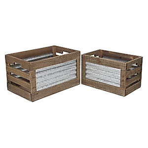 Cheungs Set of 2 Rectangular Ridged Metal Accent Storage Crate, Gray