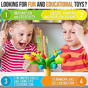 38 PCs Wooden Stacking Stones & Wooden Cactus Toy for Fine Motor Cactus Game, Balancing Cactus Toy is Made for Toddler and Kids with Easy Storage Bag, Educational Stacking Tree and Rock Stocking