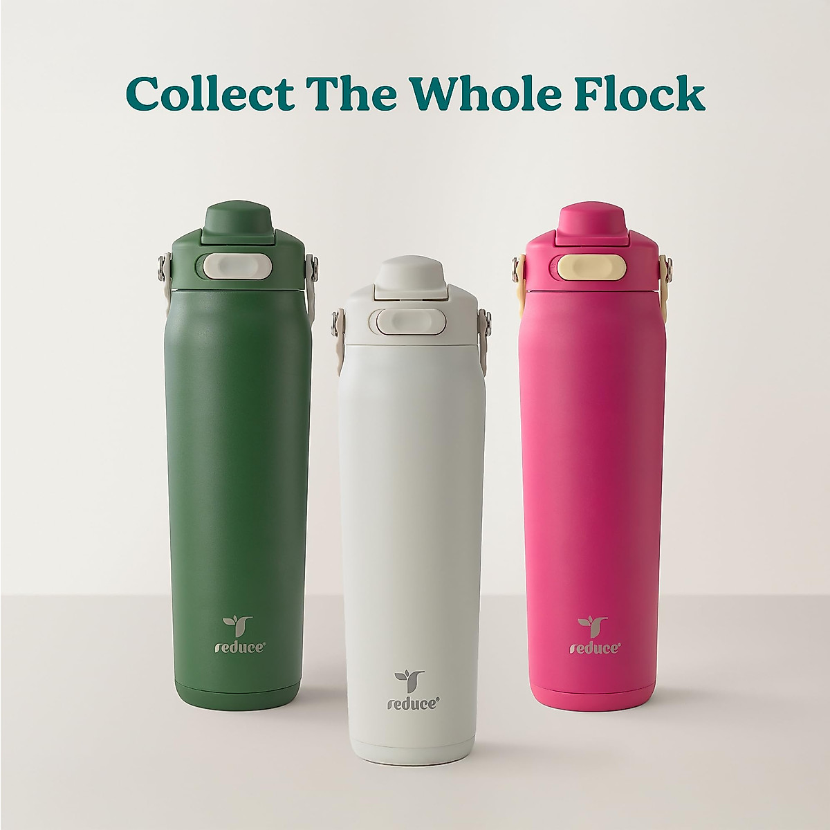 REDUCE Aura Vacuum Insulated 26 oz Water Bottle - Leak-Proof & Chug Spout for Quick Hydration - Keeps Drinks Cold for 30 Hours - Removable Handle for Travel or Gym - Soft Sit Base - Fairway Green