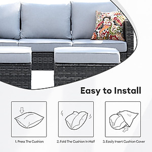 ovios Patio Cushion Covers, Waterproof Cushion Cover for Outdoor Furniture, Sofa, Couch, Ottoman Seat Back Cushion Cover with Zipper (8 Covers, Grey)