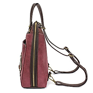 Chala Handbags Paw Prints Convertible Backpack Purse and Double Fold Wallet Bundle- Dog Lovers, Burgundycolor