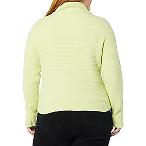 Daily Ritual Women's Cozy Boucle Horizontal Knit Long-Sleeve Mock Neck Sweater, Bright Olive Green, X-Small