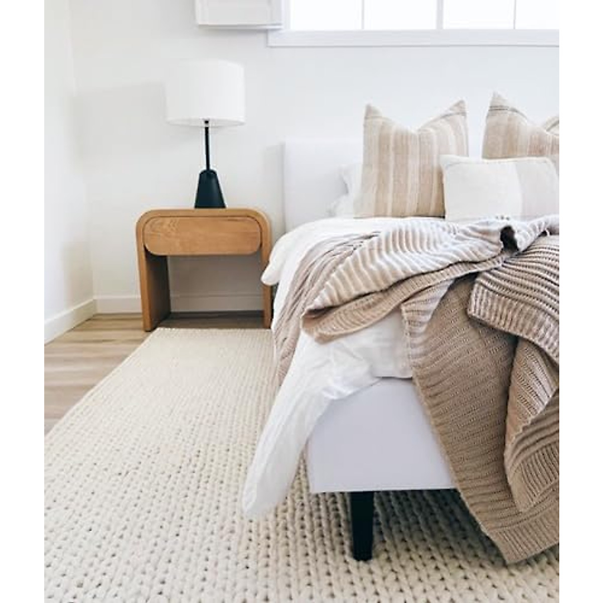 FRELISH DECOR Wool Cotton Premium Hand Woven Braided Chunky Cable Rug - Contemporary Area Rug for Living Room Bedroom (8' x 10' - Ivory)