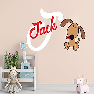 Custom Name and Initial Puppy Wall Decal - Dog Wall Art Decor for Nursery Bedroom playroom Decoration (Wide 40"x23" Height)