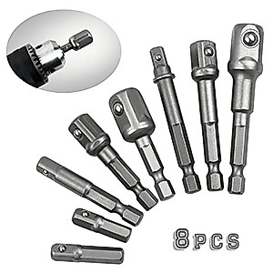8 Pcs Drill Bit Adapter Impact Grade Socket Adapter Set Hex Shank Drill Nut Driver Bit Set Sizes 1/4", 3/8", 1/2-Inch for Screwdriver, Cordless Drill, Power Drill