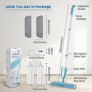 Wet Dust Mops for Floor Cleaning Spray Floor Mop - MEXERRIS Microfiber Mops with Spray Include 2 Reusable Mop Pads 2 Bottles Wood Floor Mops Commercial Home Use for Laminate Wood Vinyl Ceramic Tiles