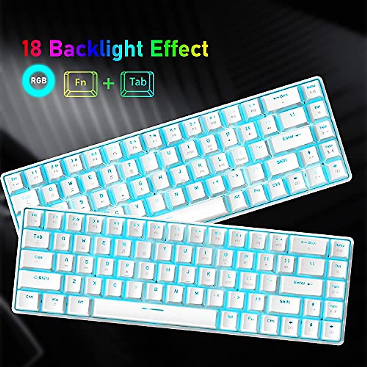 60% Mechanical Gaming Keyboard and Mouse Combo with Mini Ergonomic Anti-ghosting 68Key Multi Backlight 6400DPI Green Honeycomb Mice Type-C Wired for PC Mac Gamer Office Typist(White Blue/Blue Switch)