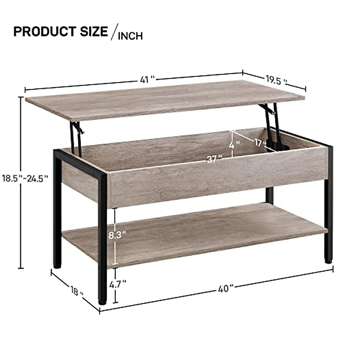 Yaheetech Lift Top 41 in Coffee Table with Hidden Storage Compartment, Wooden Lift Up Central Table for Living Room, Reception Room, Industrial Style, Gray