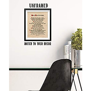 Beatitudes Wall Art Print, 11x14, Matthew 5 Sermon on the Mount Bible Quote, UnFramed Scripture Wall Décor, Christian Prayer Wall Art for Home or Office Decore, Inspirational Verse Poster for Spiritual