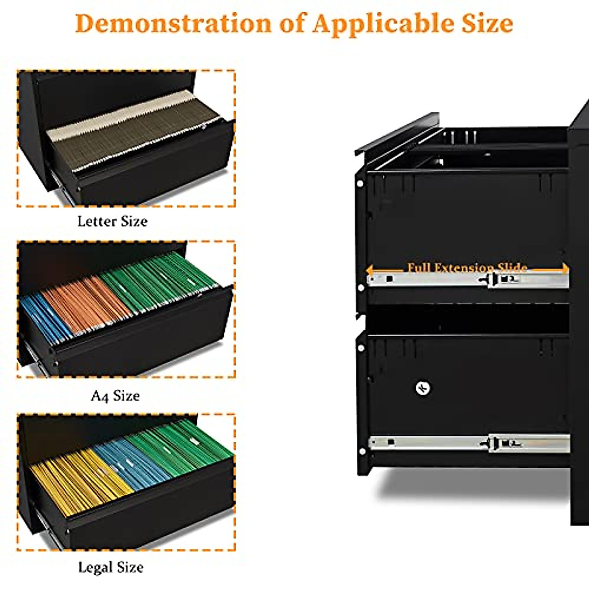 VINGLI Wide Lateral 2 Drawer File Cabinet with Lock, Metal File Cabinets for Home Office, Black File Cabinet Printer Stand for Hanging Letter/Legal Size File Folders with Tabs, Easy Assembly Required