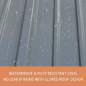 VEIKOU 8 x 12 FT Storage Shed, Outdoor Shed with Thickened Galvanized Steel, Lockable Door, Air Vents, Sheds & Outdoor Storage for Patio, Grey