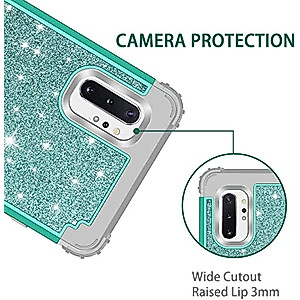 LONTECT for Galaxy Note 10 Plus 5G Case 3 in 1 Heavy Duty Hybrid Sturdy High Impact Shockproof Protective Cover Glitter Bling Case for Samsung Galaxy Note 10+ Plus/Note 10 Plus 5G,Shiny Green/Grey