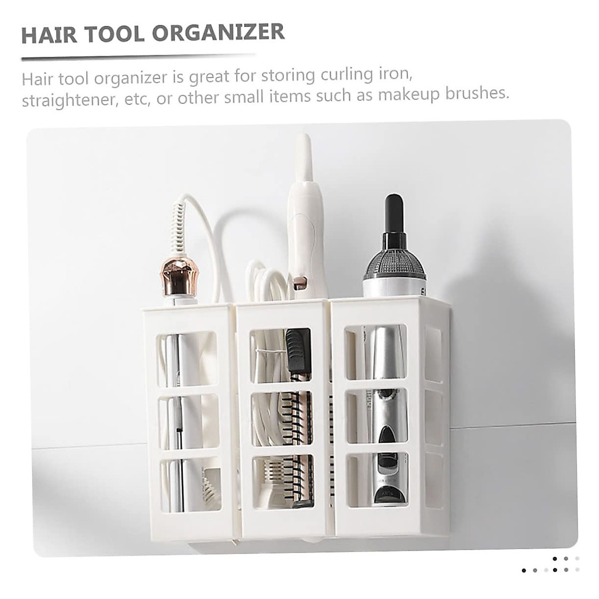 PRETYZOOM 2pcs Curling Iron Storage Box Hair Dryer Holder Wall Mounted Hairdryer Holder for Bathroom Locker Organizer Shelf Curling Steamer Brush Holder No Punching Plastic White