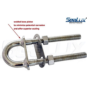 SeaLux Marine 3/8" Stock Fixed Welding Plate Bow Eye Stern Eye U-Bolt 5" Length with 3-1/2" Stud Length