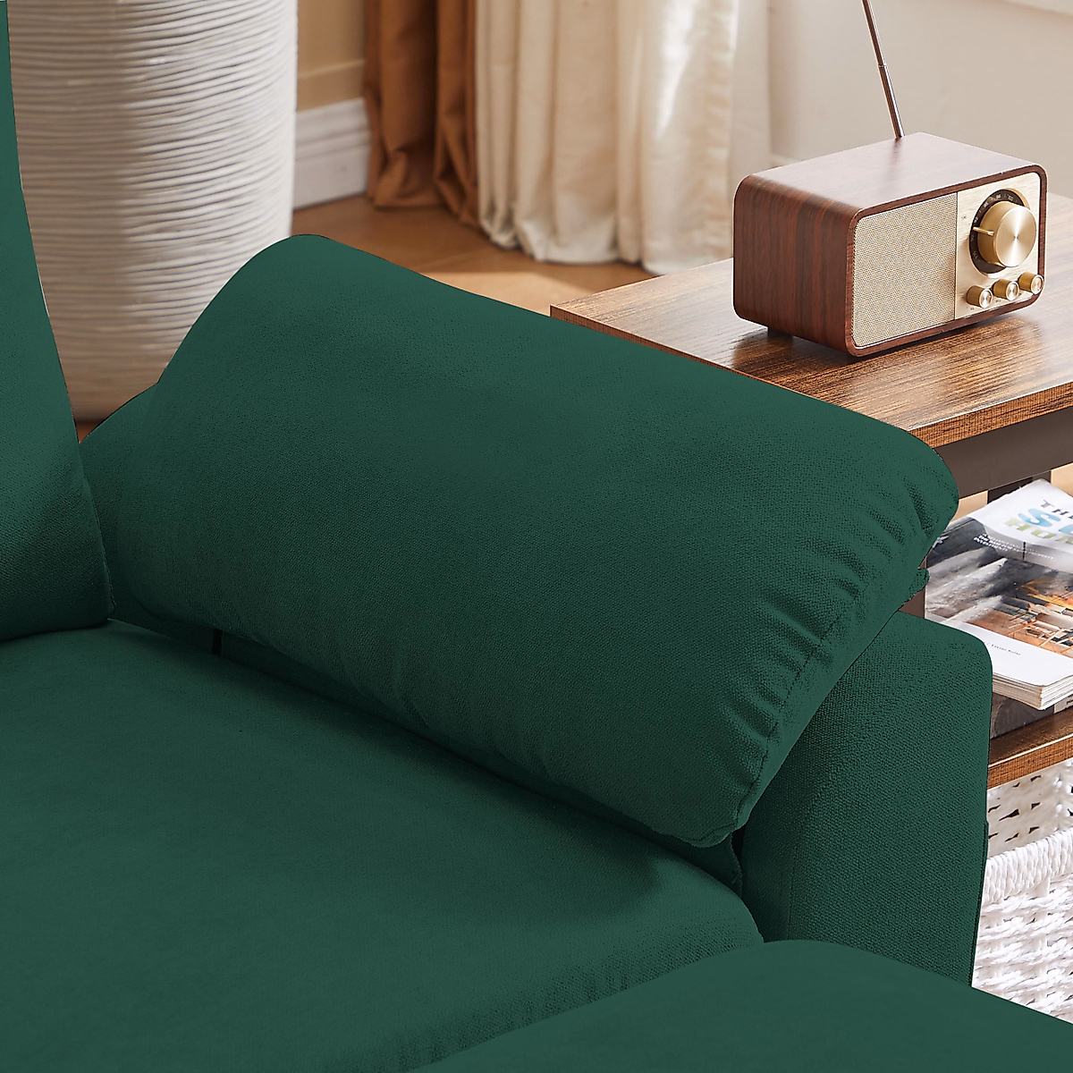 Soscana Sectional Sofa,82" L Shaped 3 Seater Couch with Movable Ottoman Armrest Pillow Polyster Fabre for Small Spaces, Green