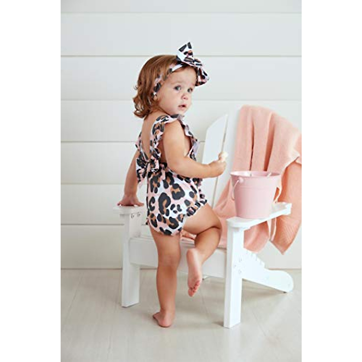 Mud Pie baby girls LEOPARD SWIMSUIT AND HEADBAND, Pink, 12-18 Months US