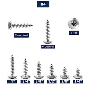 #4 x 1/4" Wood Screw 100Pcs Truss Head Phillips 18-8 (304) Stainless Steel Fast Self Tapping Screws by SG TZH