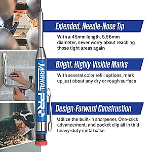 Markal 96270 - Markal PRO Holder with 1 Graphite Lead, Built-in Sharpener, 1 Click Advance, Heavy-Duty Metal Barrel Construction & Extended Needle-Nose Tip for Use in Toughest Jobs