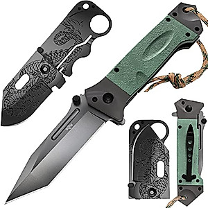 Bundle of 2 Items - Small Pocket Knife - Folding Wallet Knife - Mini Tactical Knife with Money Clip - Cool Dragon Blade Credit Card - Best for Camping Hiking EDC Work Knife Birthday Christmas Gifts