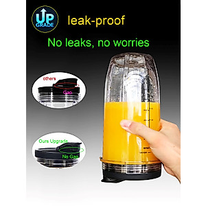 Replacement 18oz Blender Cup with Sip & Seal Lid For Nutri Ninja BL450 BL456 BL480 BL482 BL640 BL642 BL682 BN401 BN751 BN801 Foodi SS101 SS151 SS351 SS401 SS400 Ninja Blender Auto IQ Blade, 2-Pack