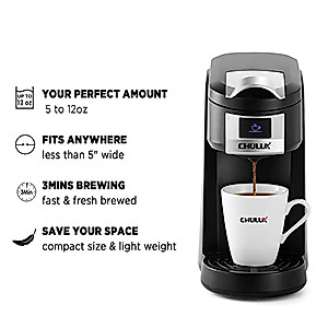 CHULUX Upgrade Single Serve Coffee Maker, 12oz Fast Brewing Machine Brewer Compatible With Pods & Reusable Filter, Auto Shut-Off, One Button Operation, for Hotel, Office, or Travel