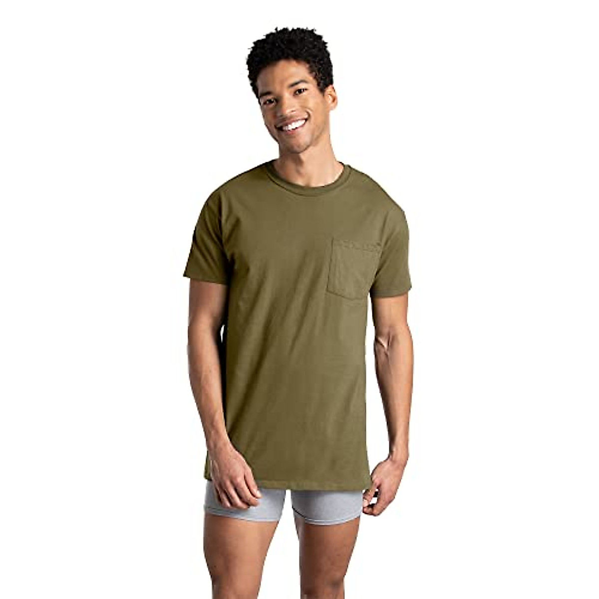 Fruit of the Loom mens Short Sleeve Pocket T-shirt Underwear, 6 Pack - Assorted Earth Tones, Large US
