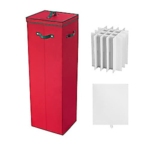 Wrapping Paper Storage Box-Holds 20 Rolls of 39.5”inch Gift Wrap-Upright Container, Lid, Dividers & Handles-For Holiday & Christmas Wrap by Elf Stor (Red) (Pack of 1)