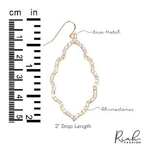 Sparkly Cubic Rhinestone Geometric Lightweight Open Hoop Earrings - Cut-Out Drop Dangles Scalloped, Moroccan, Quatrefoil Clover, Kite (Moroccan - Gold Clear)